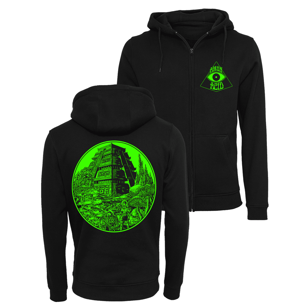 Amon Acid - Outerworlds Green Zip Hoodie - Black – Heavy Threads