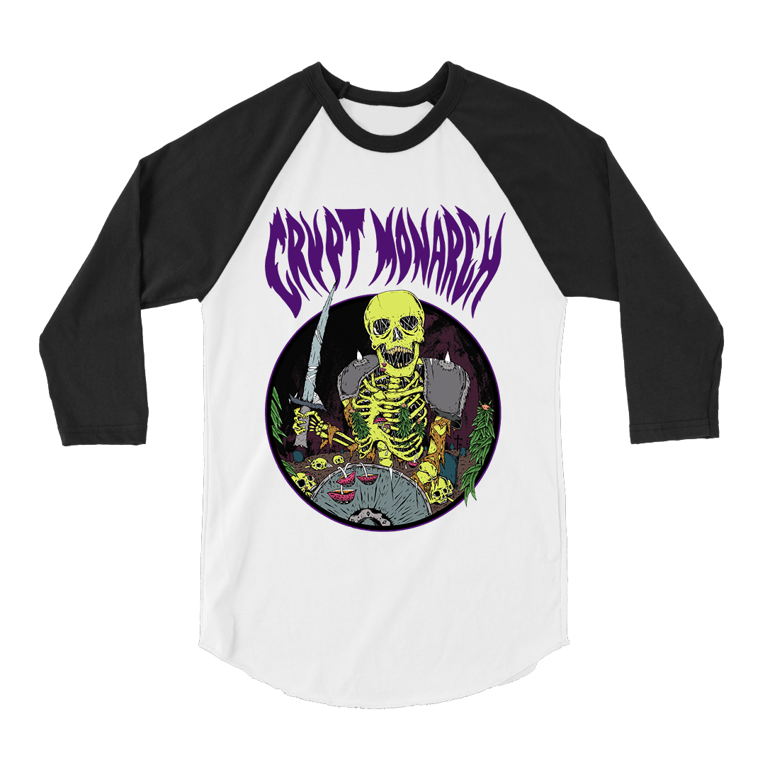 Crypt Monarch - Crypt Guardian Raglan - White/Black – Heavy Threads