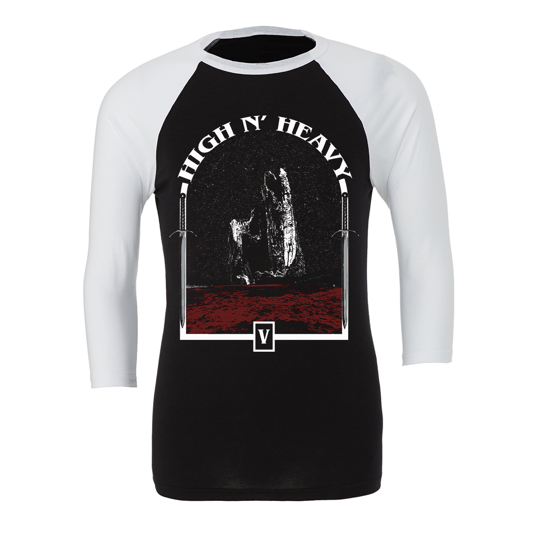 High N’ Heavy - V Album Cover Raglan - Black/White – Heavy Threads