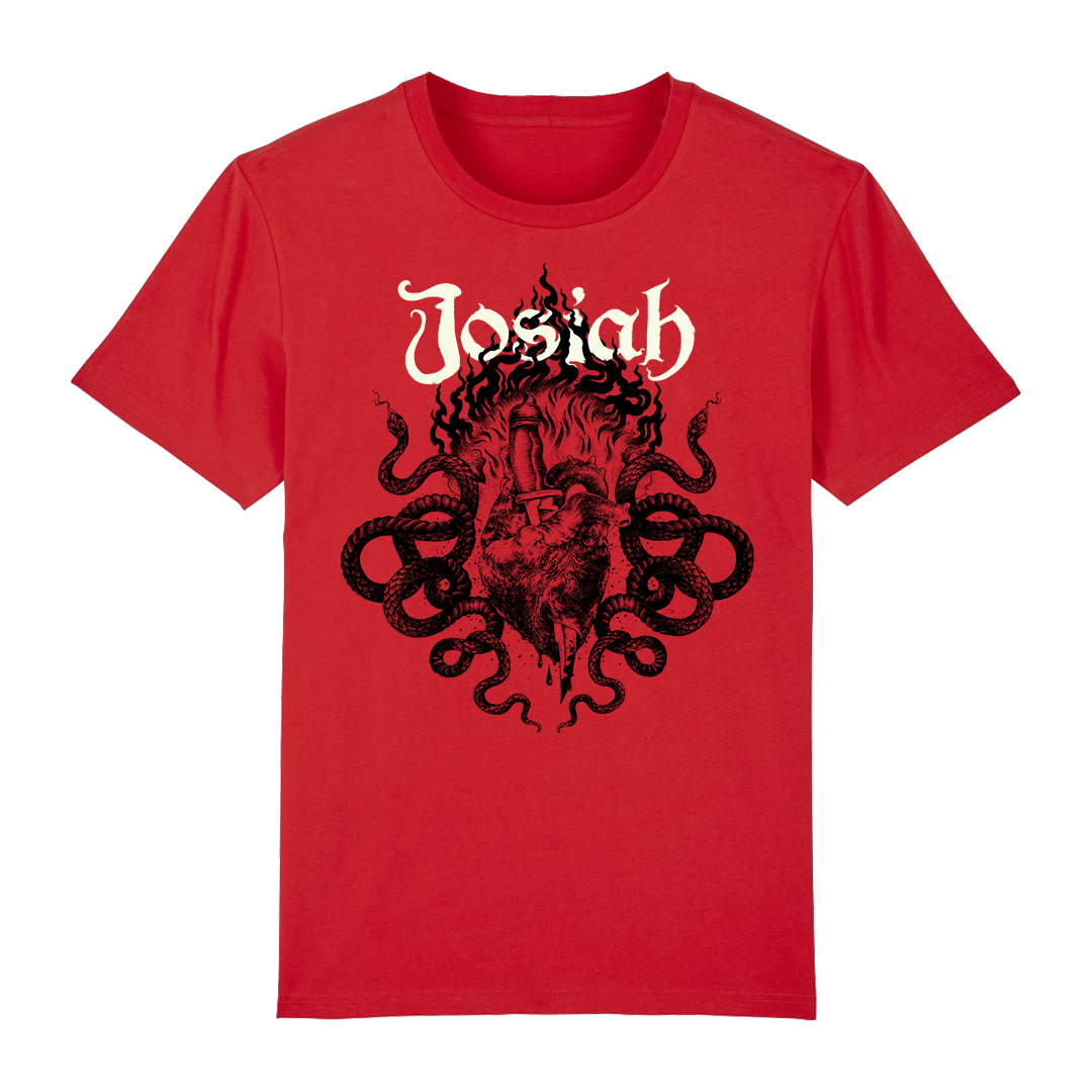 Josiah - Black Heart Cream Logo T-Shirt - Red – Heavy Threads