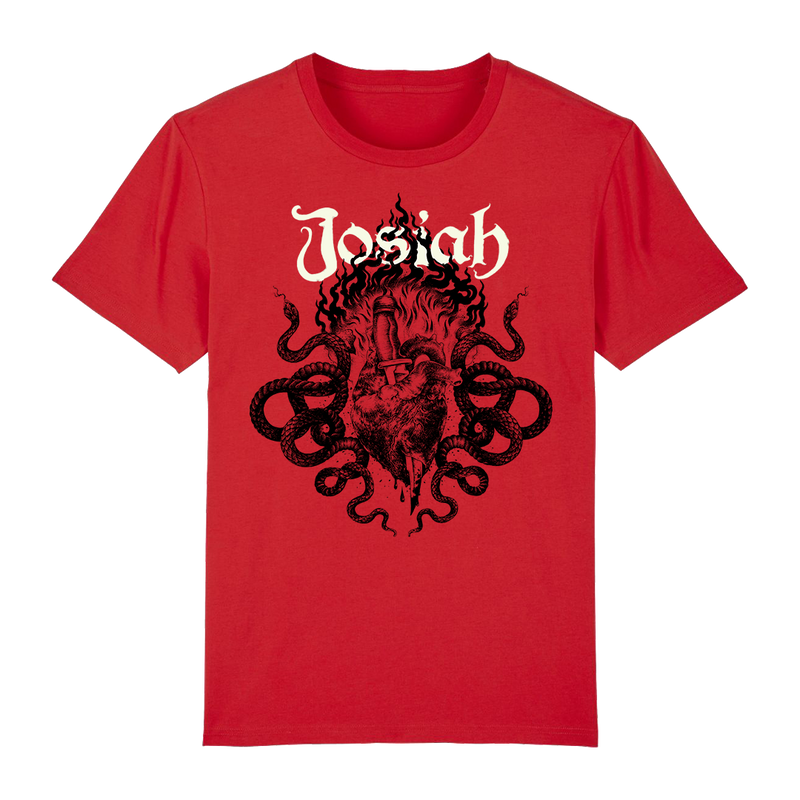 Josiah - Black Heart Cream Logo T-Shirt - Red – Heavy Threads