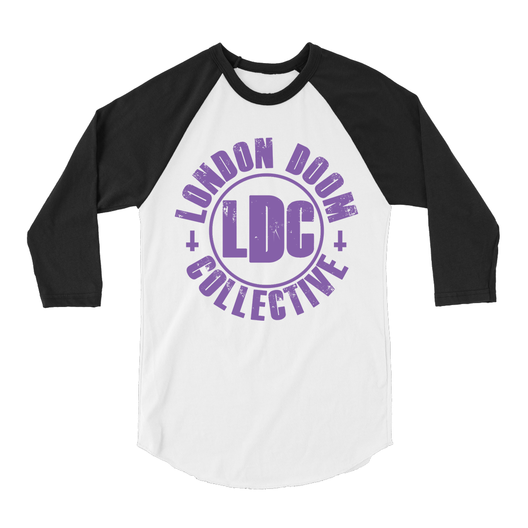London Doom Collective - Purple Logo Raglan - White/Black – Heavy Threads