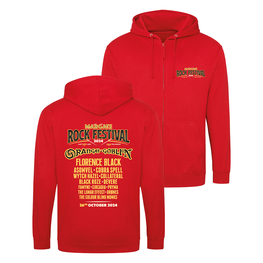 Margate Rock Festival 2024 Zip Hoodie - Red – Heavy Threads