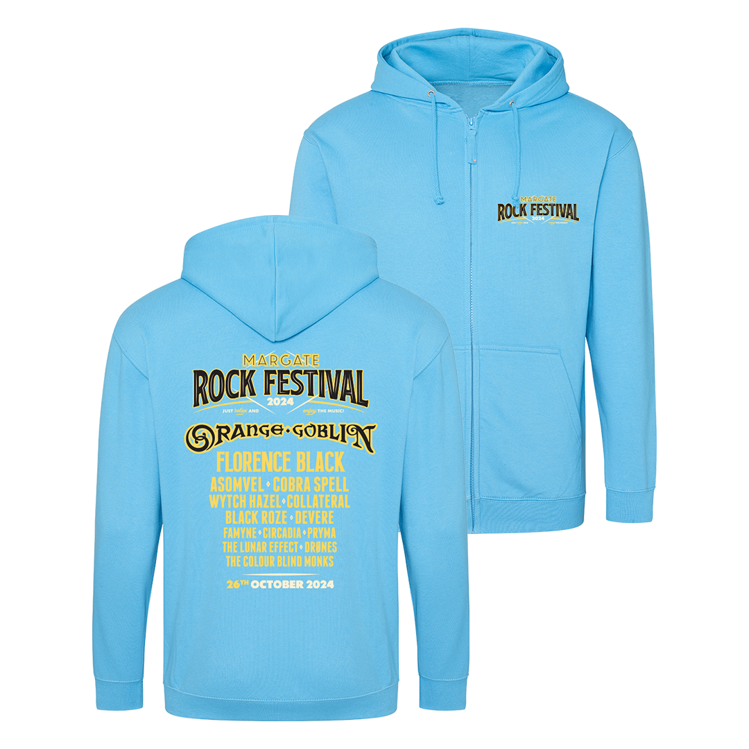 Margate Rock Festival 2024 Zip Hoodie - Hawaiian Blue – Heavy Threads