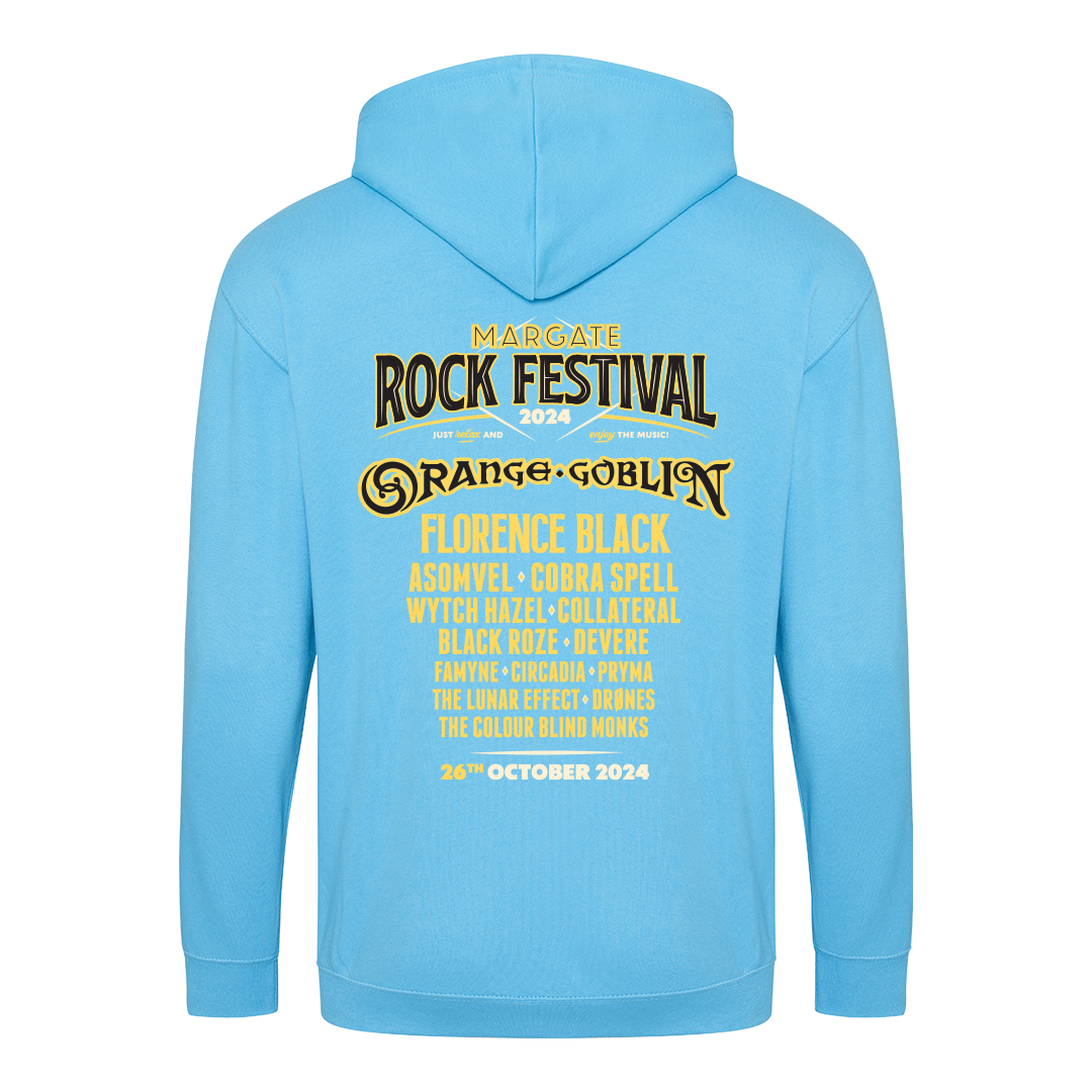 Margate Rock Festival 2024 Zip Hoodie - Hawaiian Blue – Heavy Threads