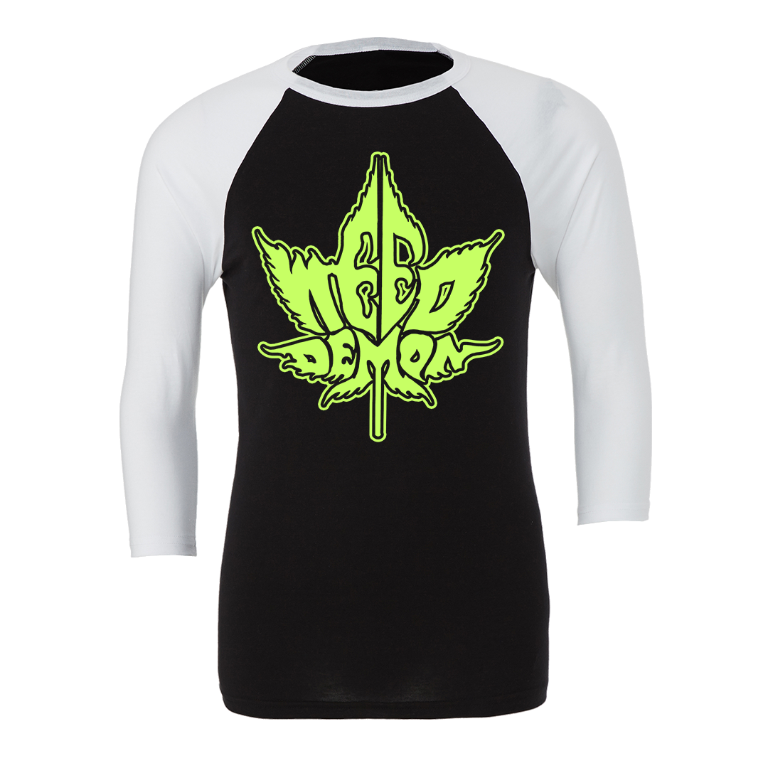 Weed Demon - Green Logo Raglan - Black/White – Heavy Threads