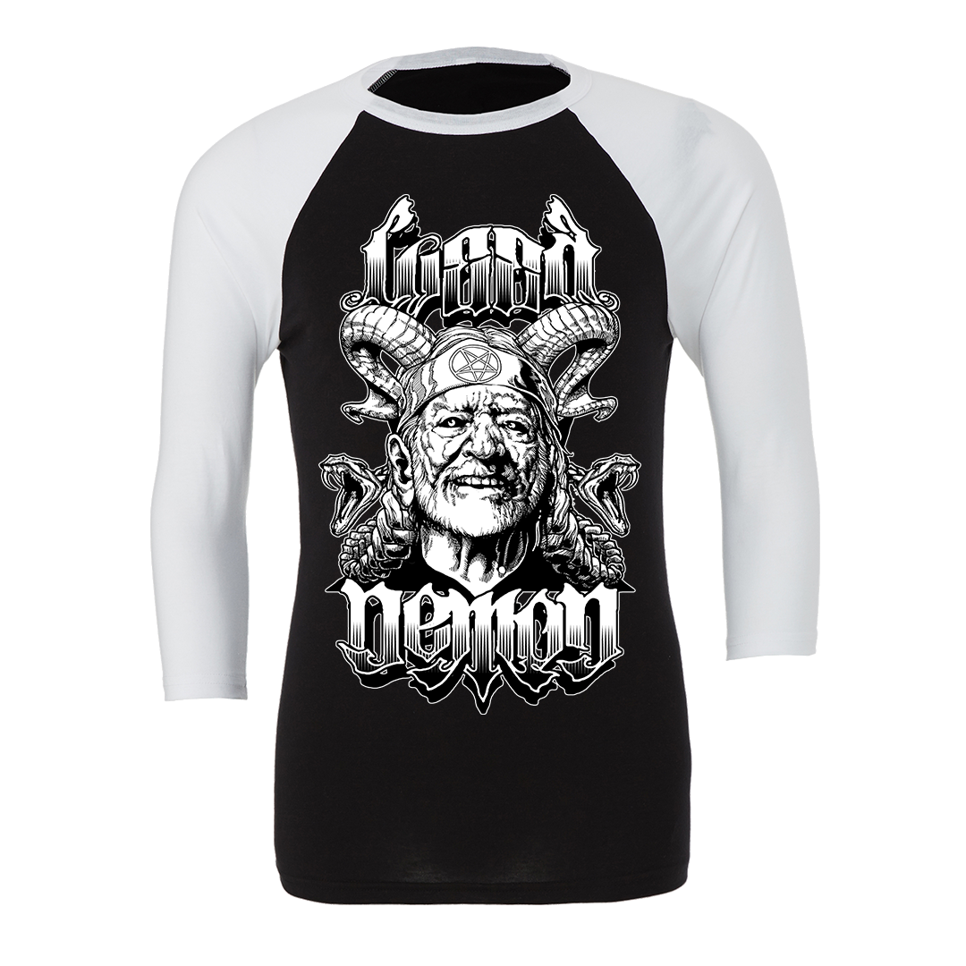 Weed Demon - Willie Raglan - Black/White – Heavy Threads